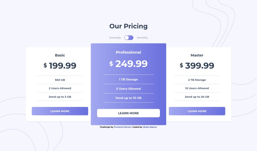 Frontend Mentor Pricing Component With Toggle Master Using Html5 Tailwindcss And React Coding