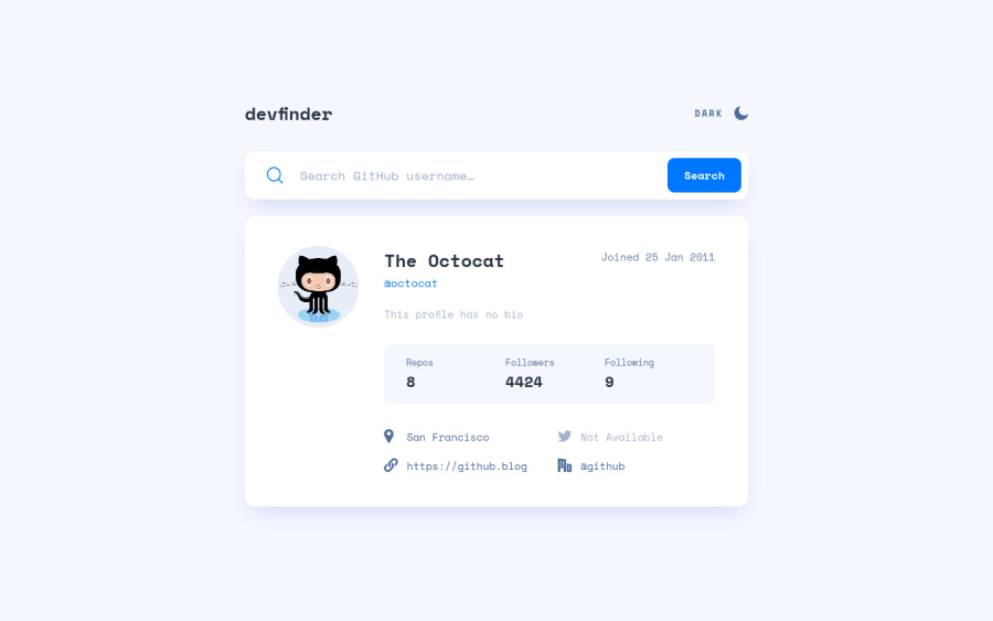 Frontend Mentor Github User Search App Coding Challenge Solution