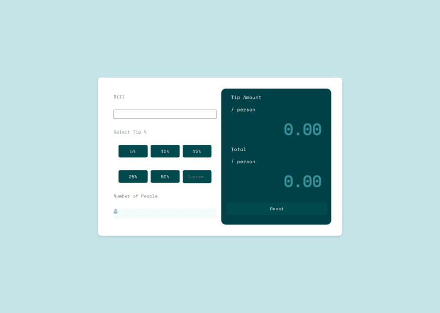 Frontend Mentor Tip Calculator Using Java Script Coding Challenge Solution
