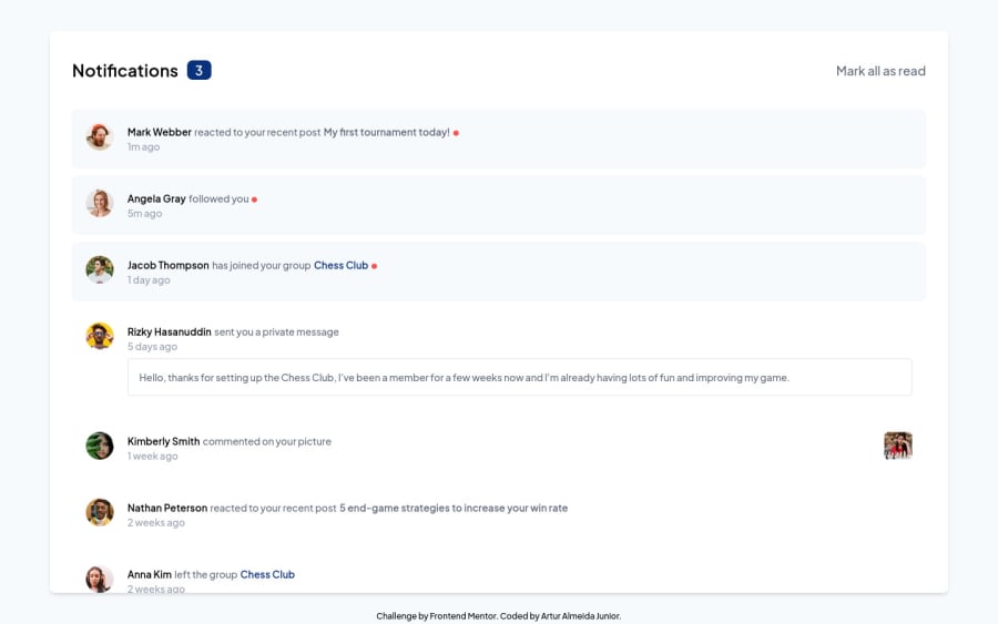Frontend Mentor Responsive Notification Page Using Solidjs And Tailwind