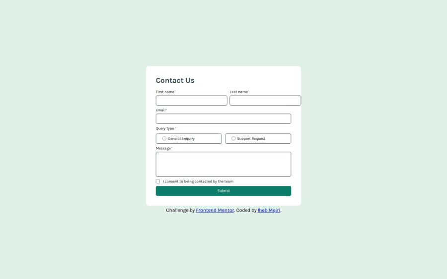 Frontend Mentor Contact Form Using Html Css And Javascript Coding Challenge Solution