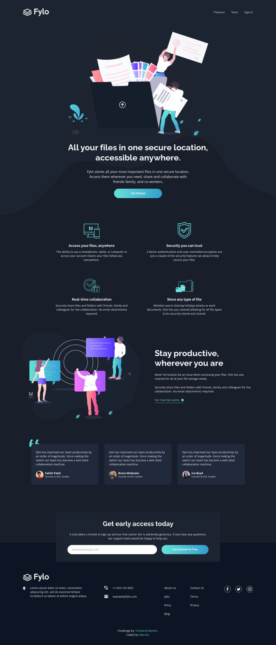 Frontend Mentor Fylo Dark Theme Landing Page Html Css Js Coding