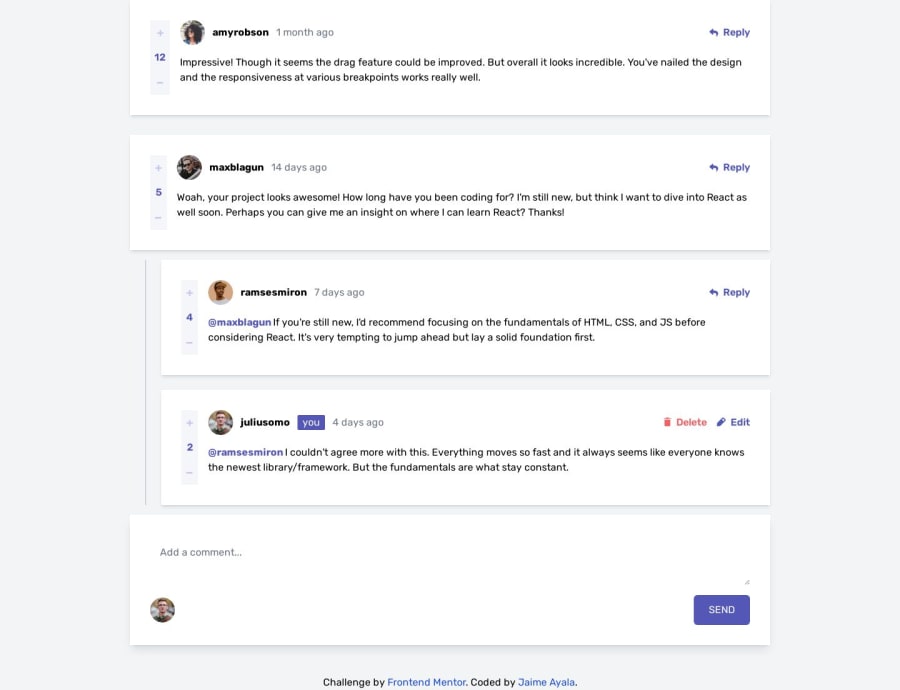 Frontend Mentor Interactive Comments Built With Astro React