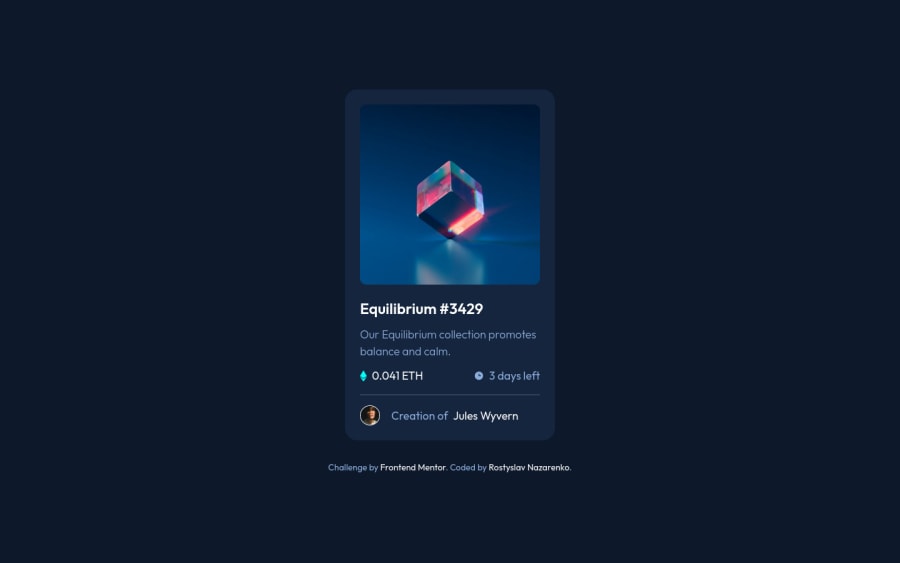 Frontend Mentor Nft Preview Card Using Html Css Flexbox Transitions Coding Challenge Solution