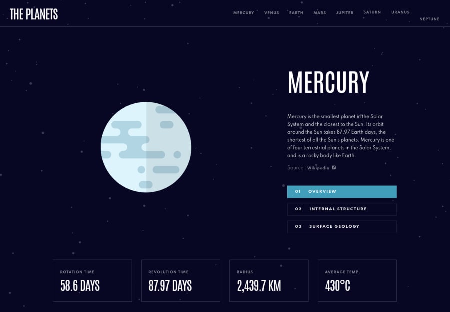 Frontend Mentor Planets Fact Made With Reactjs Sass And Framer