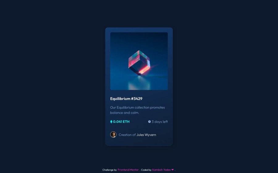 Frontend Mentor Nft Preview Card Component Built With Media Query And Flex Box Coding
