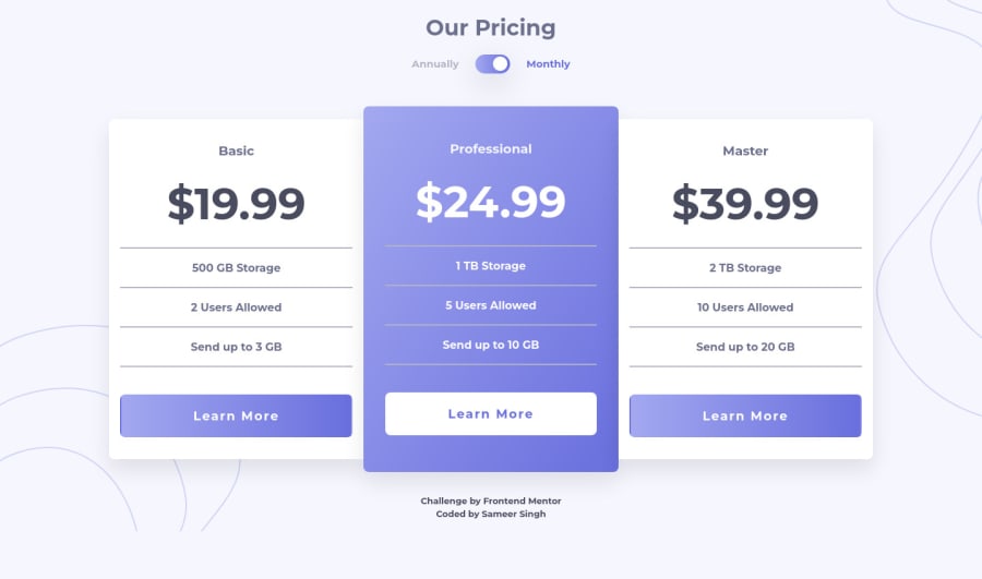 Frontend Mentor Pricing Components With Toggle Submission Html Css And Javascript Coding