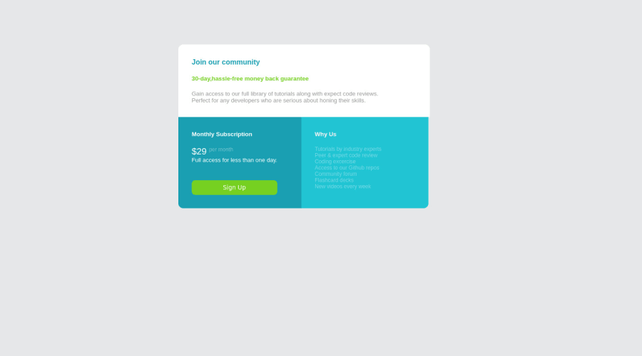 Frontend Mentor Simple Price Component Using A Two Column Layout Coding Challenge Solution