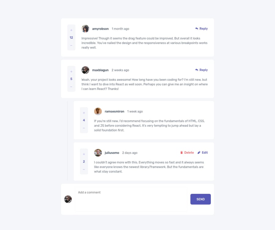 Frontend Mentor Interactive Comment Section Html Css Js By