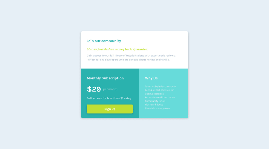Frontend Mentor Single Price Grid Component Using Css Grids Coding Challenge Solution