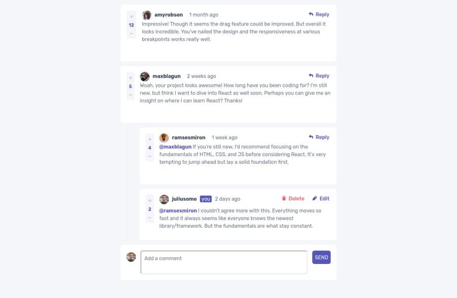 Frontend Mentor Interactive Comments Section Coding Challenge Solution