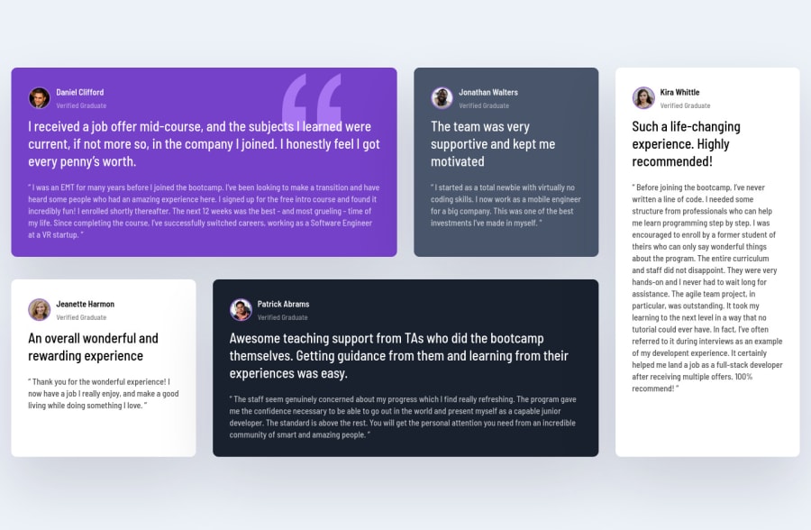 Frontend Mentor Testimonial Grid Section Using Html And Css Grid