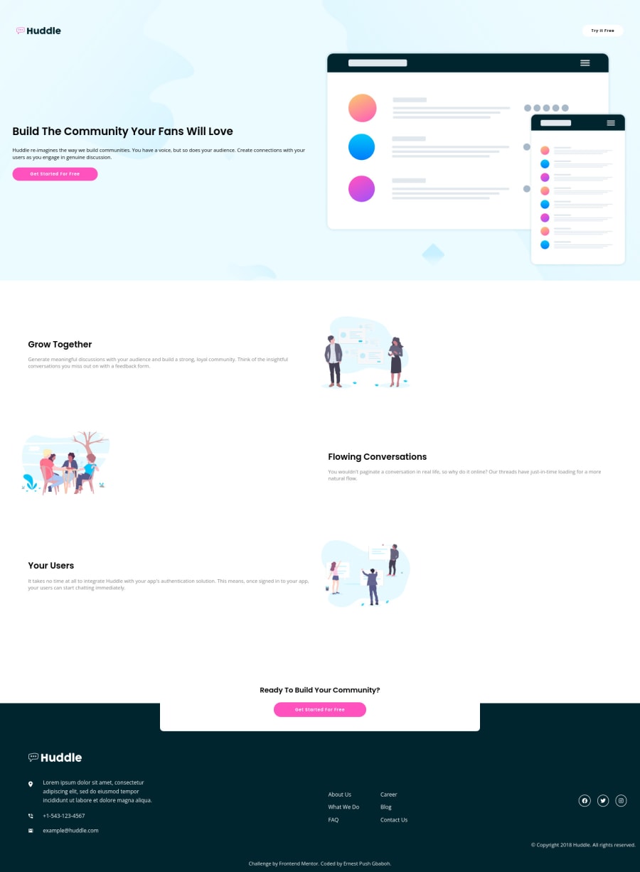 Frontend Mentor Huddle Landing Page Build With Flexbox And Css Grid Coding Challenge Solution