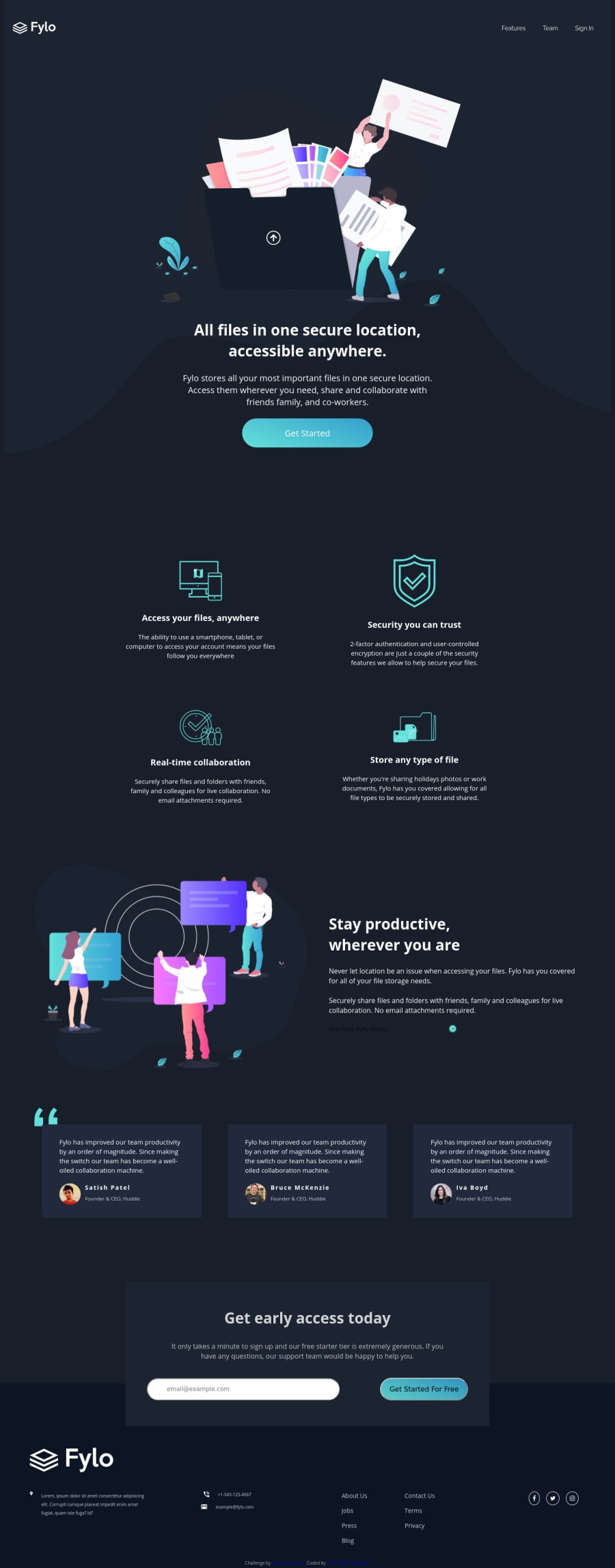 Frontend Mentor Fylo Dark Theme Landing Page Using Css Grid And