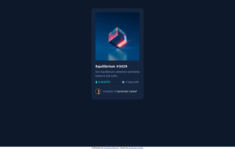 Frontend Mentor Nft Card Built Using Css And Html Coding Challenge