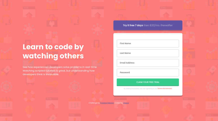 Frontend Mentor Sign Up Form Page With Css Htmlandjavascript Coding Challenge Solution