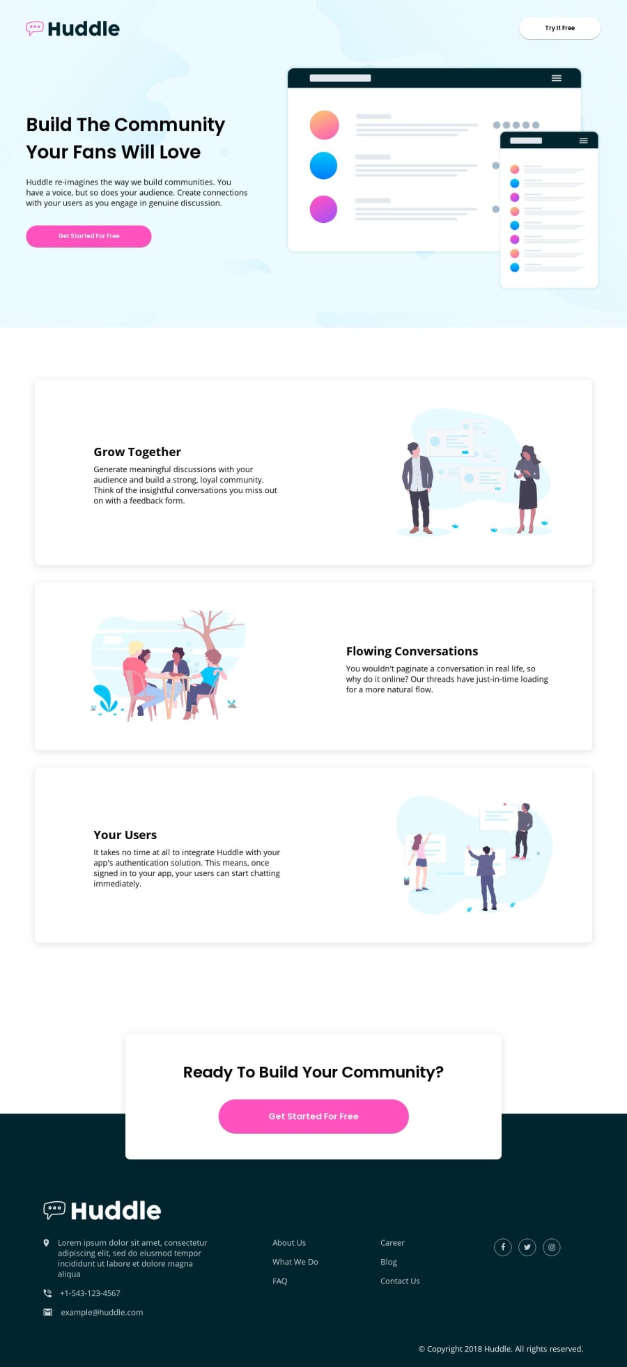 Frontend Mentor Huddle Landing Page With Alternating Feature Blocks Using Html And Css Coding