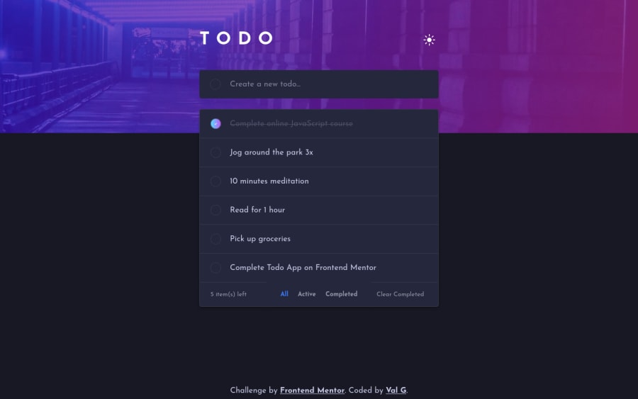 Frontend Mentor To Do App Coding Challenge Solution