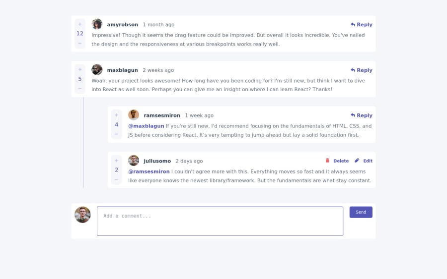 Frontend Mentor Interactive Comment Section Using Vanilla Javascript