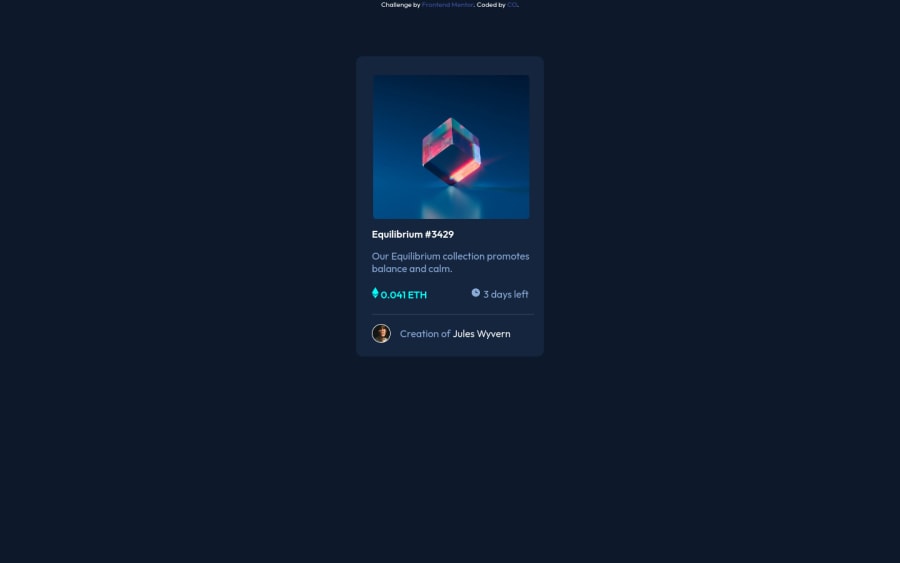 Frontend Mentor Nft Preview Card Component Html Css Coding