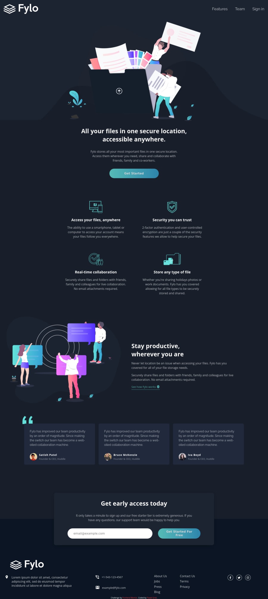 Frontend Mentor Fylo Dark Theme Landing Page Coding Challenge Solution