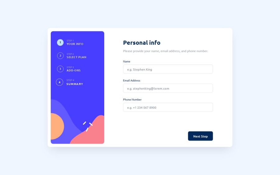 Frontend Mentor Multi Step Form — Built Using React Js And React Hook