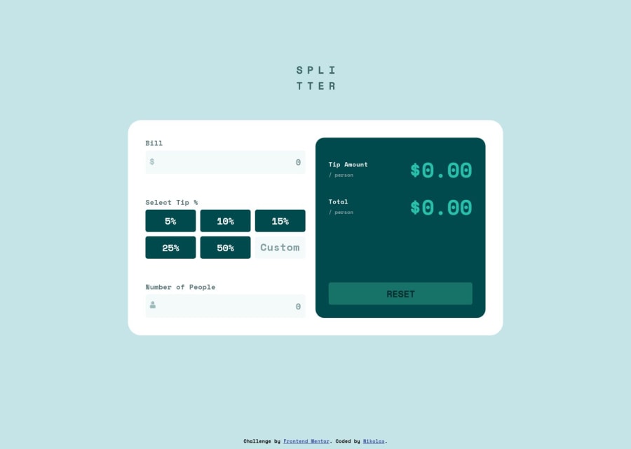 Frontend Mentor Tip Calculator App Using React Coding Challenge Solution
