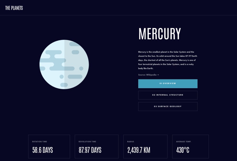 Frontend Mentor Planets Fact Site Coding Challenge Solution