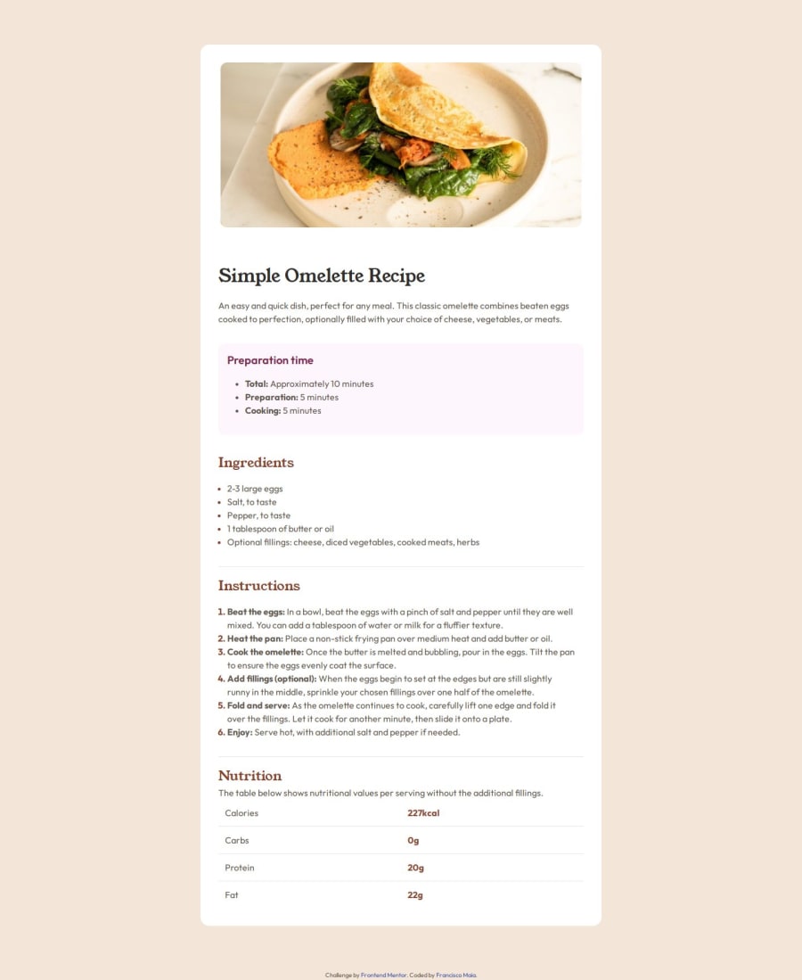 Frontend Mentor Recipe Page Using Flexbox Tailwindcss And Mobile First Design Coding