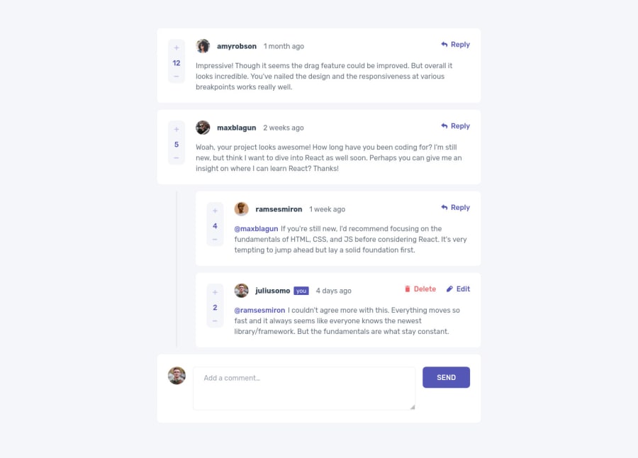 Frontend Mentor Interactive Comments Section Built Using React Coding
