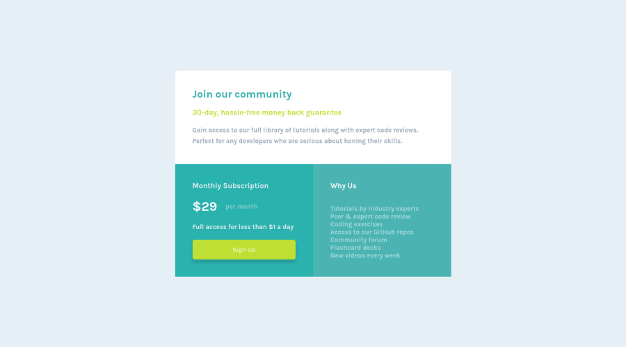 Frontend Mentor Single Price Grid Component Master Challenge Coding Challenge Solution