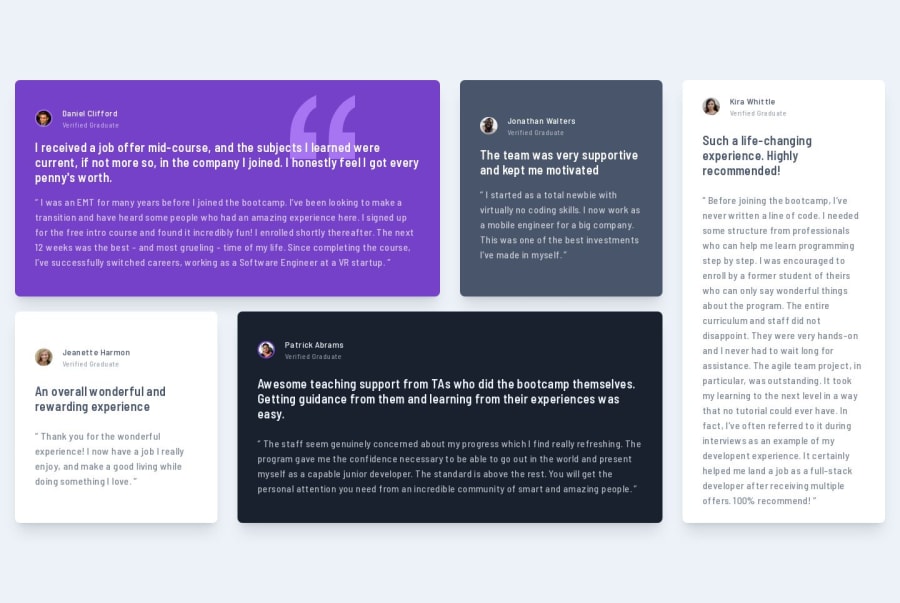 Frontend Mentor Responsive Testimonials Grid Section Using Next Js