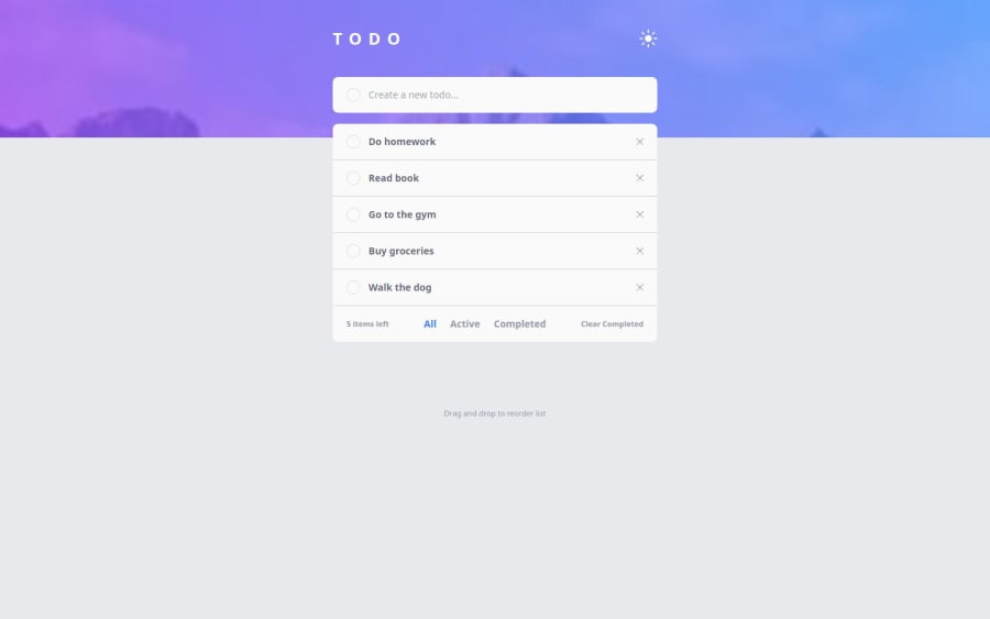 Frontend Mentor To Do List React Redux Tailwind Coding Challenge