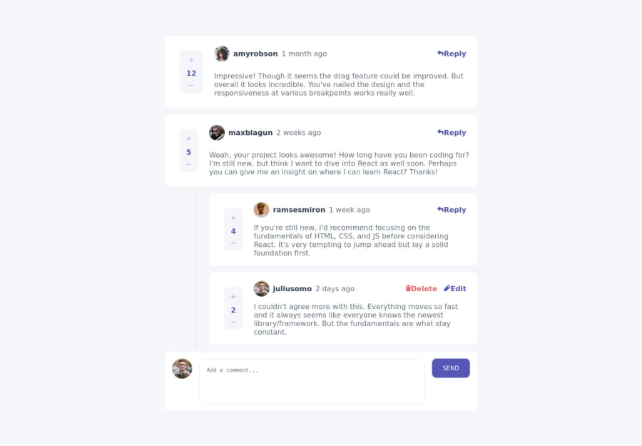 Frontend Mentor Interactive Comment Section React Coding Challenge