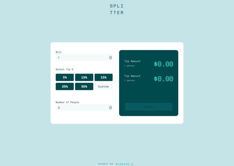 Frontend Mentor Responsive Tip Calculator Powered By Css Grid And Javascript Coding Challenge