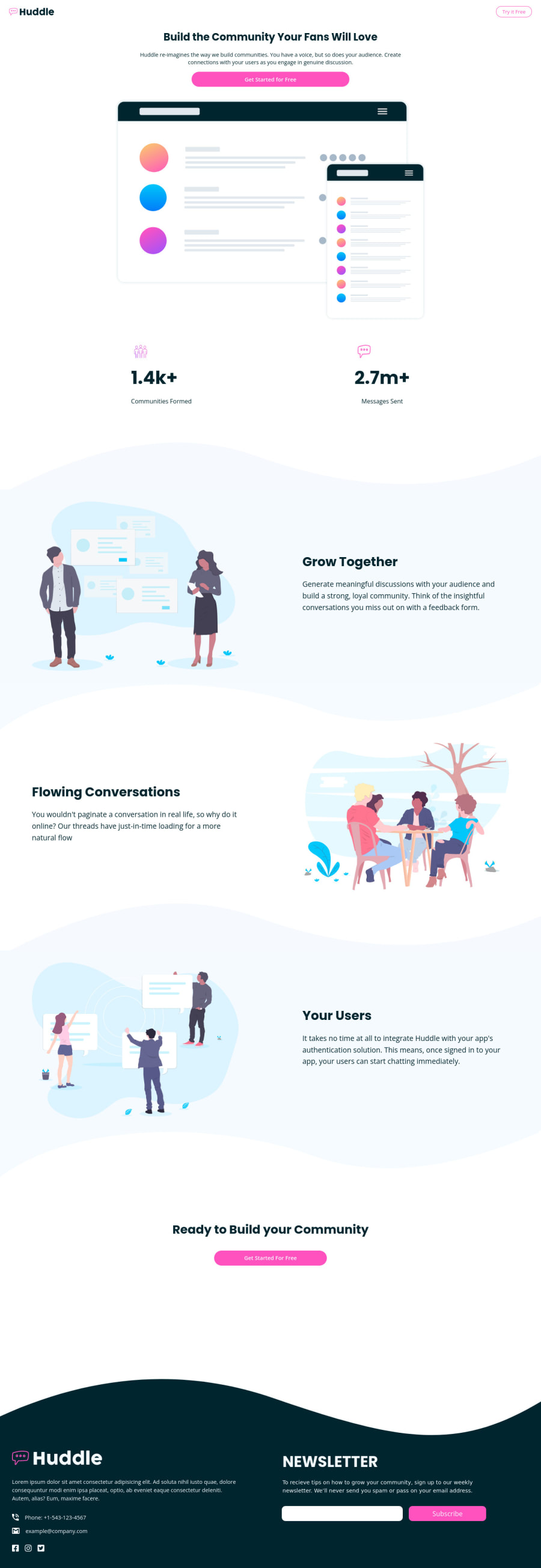 Frontend Mentor Huddle Landing Page With Curved Section Using Jsx
