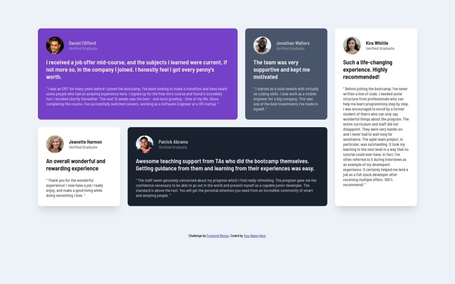 Frontend Mentor Testimonials Grid Section Plain Css Coding Challenge