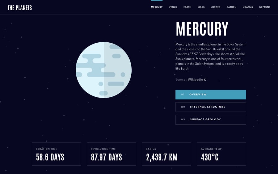 Frontend Mentor Planets Fact Using Reactjs Coding Challenge Solution