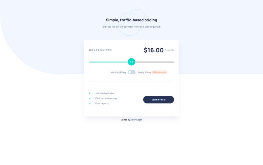 Frontend Mentor Interactive Pricing Component Coding Challenge Solution