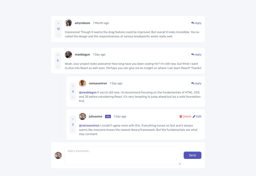 Frontend Mentor Interactive Comment Section Built With Html Sass