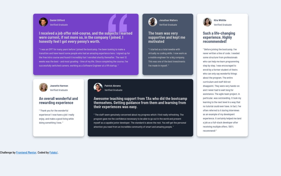 Frontend Mentor Responsive Testimonial Page Using Css Grid Coding