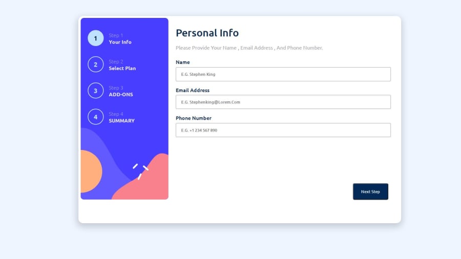 Frontend Mentor Multi Step Form Using Sass And React Coding Challenge