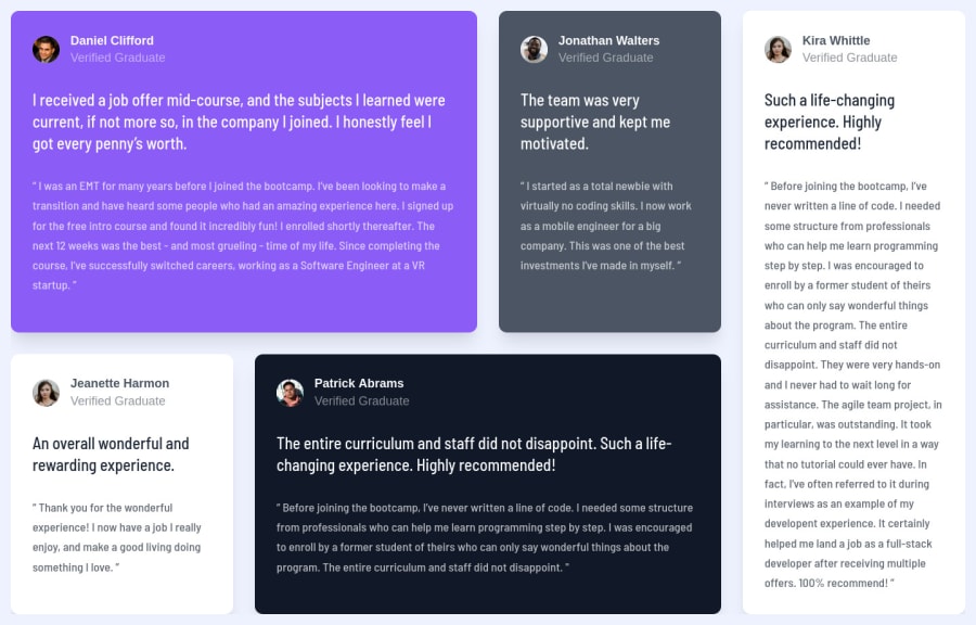 Frontend Mentor Testimonials Grid With Tailwind Css Coding Challenge Solution