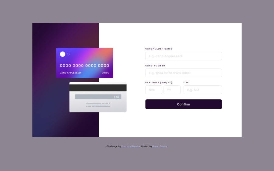 Frontend Mentor Responsive Interactive Card Details Form Using