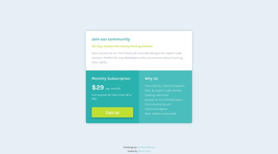 Frontend Mentor Single Price Grid Component Coding Challenge Solution