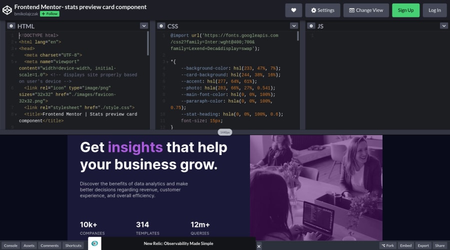 Frontend Mentor Stats Preview Using Mostly Css Flexbox Coding Challenge Solution