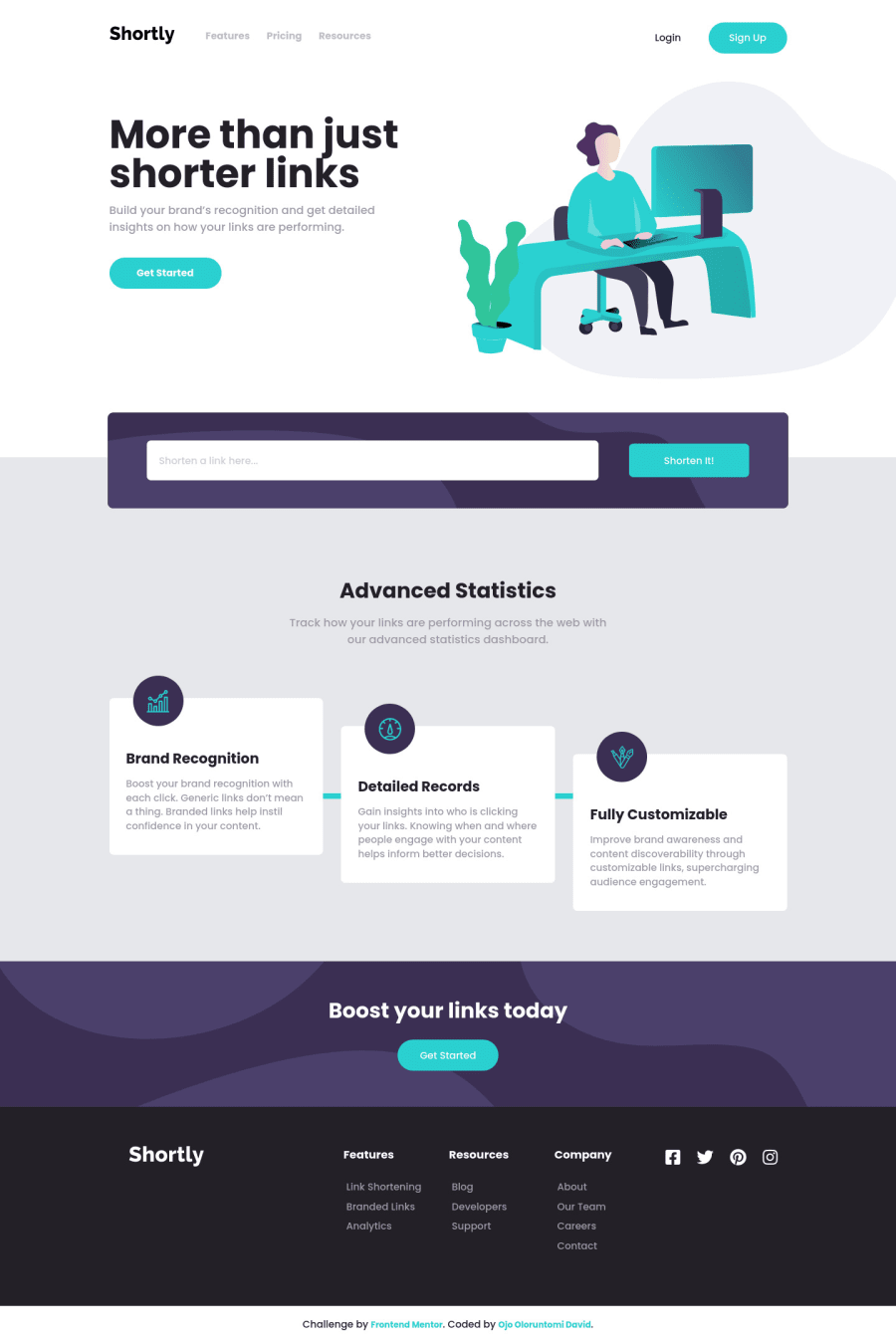 Frontend Mentor Shortly Webpage Designed With