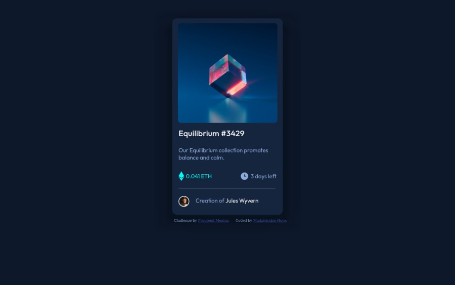 Frontend Mentor Nft Preview Card Using Html And Css Flexbox Coding Challenge Solution