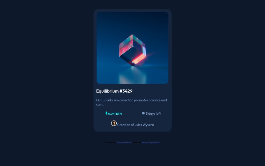 Frontend Mentor Nft Preview Card Component Using Css Grid Coding