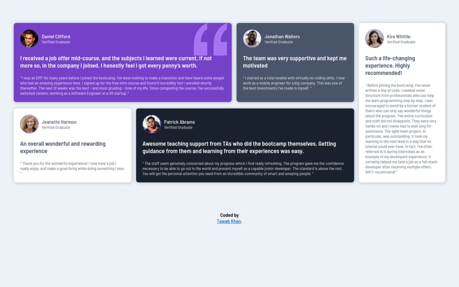Frontend Mentor Responsive Testimonial Section Using Css Flex Box